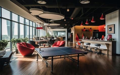 premium ai image work and play tech startup workspace with ping pong