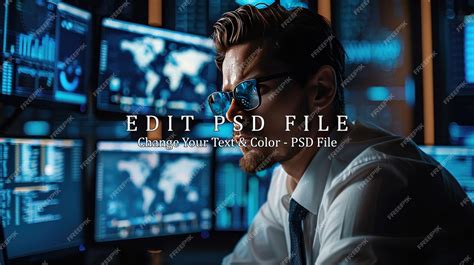Premium Psd Cybersecurity Expert Analyzing Data On Multiple Screens