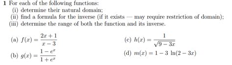 Solved For Each Of The Following Functions I Determine Chegg