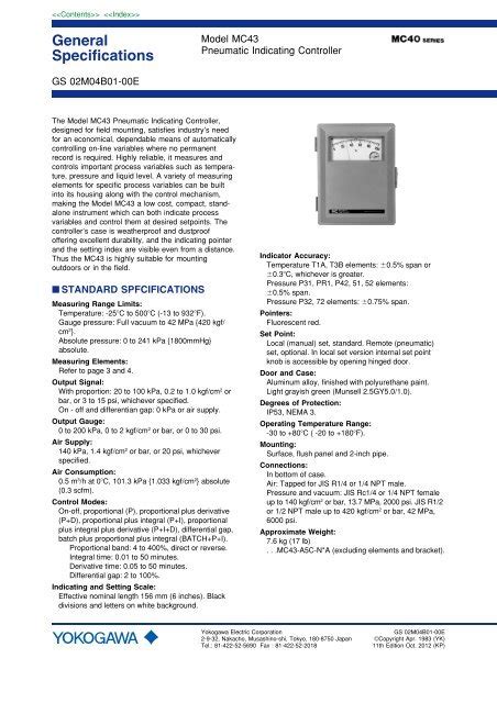 Model Mc43 Pneumatic Indicating Controller Yokogawa