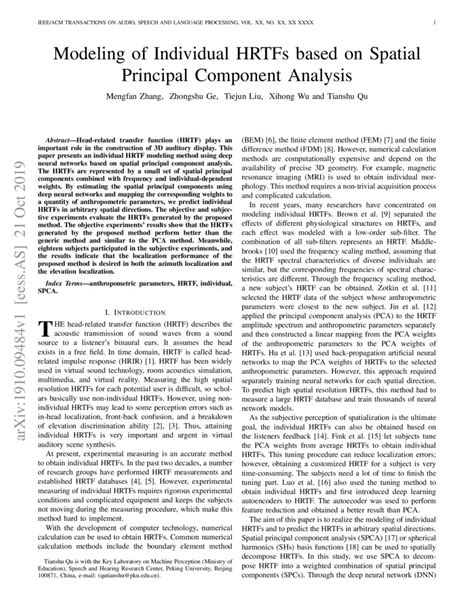 Modeling Of Individual Hrtfs Based On Spatial Principal Component Analysis Deepai