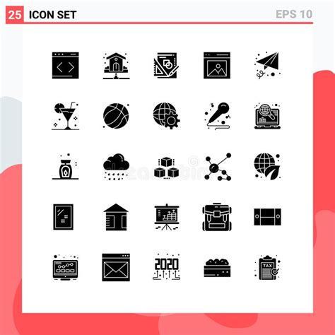 25 Universal Solid Glyph Signs Symbols Of User Interface Water Content Graph Stock Vector