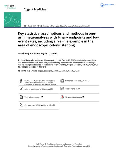 Pdf Key Statistical Assumptions And Methods In One Arm Meta Analyses With Binary Endpoints And