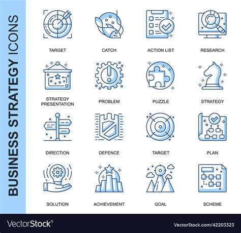Thin Line Strategy Related Icons Set Royalty Free Vector