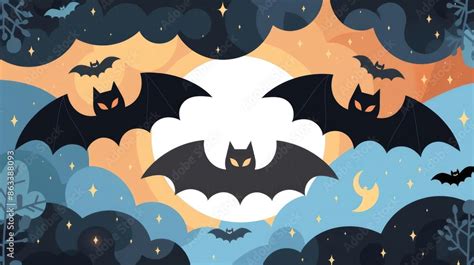 Halloween Bat Flat Design Top View Night Sky Theme Water Color Triadic Color Scheme Stock