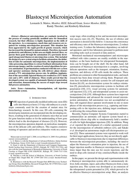Pdf Blastocyst Microinjection Automation