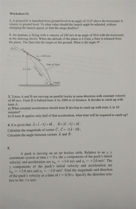 Solved Worksheet 2a Projectile Is Launched From Ground