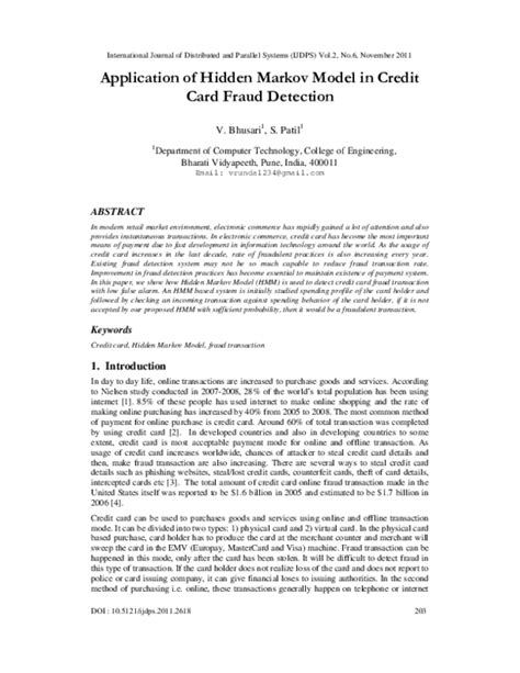 Pdf Application Of Hidden Markov Model In Credit Card Fraud Detection