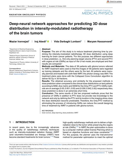 Pdf Deep Neural Network Approaches For Predicting 3d Dose Distribution In Intensity Modulated