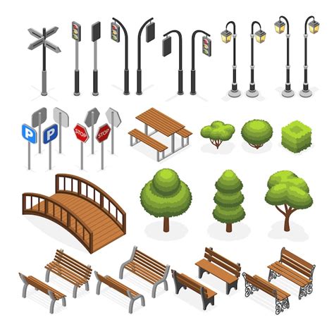 도시 거리 요소 집합 무료 벡터