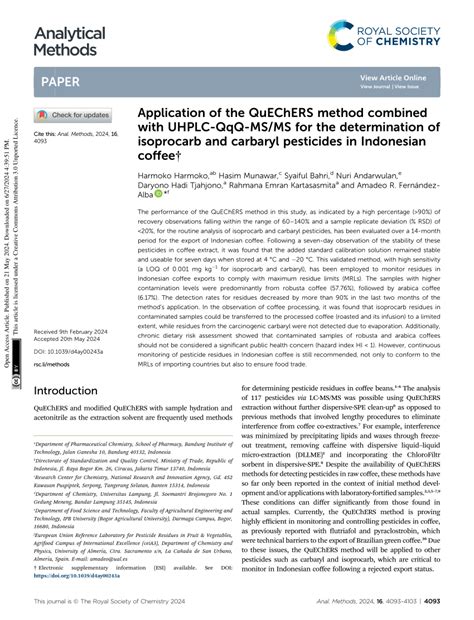 pdf application of the quechers method combined with uhplc qqq ms ms