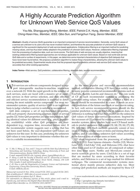 Pdf A Highly Accurate Prediction Algorithm For Unknown Web Service Qos Values