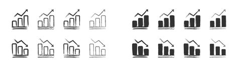 손으로 그린 상승 및 하강 차트 아이콘 세트 벡터 그림 프리미엄 벡터