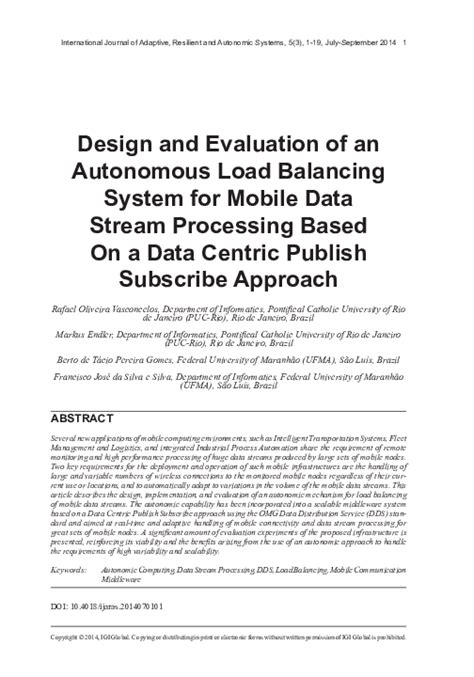 Pdf Design And Evaluation Of An Autonomous Load Balancing System For Mobile Data Stream