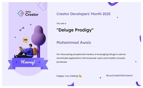 Zoho Zohocreator Certification Lowcodedevelopment Muhammad Awais