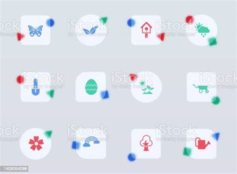 봄 유리 모피즘 트렌디 스타일 아이콘 봄 투명한 유리 컬러 벡터 아이콘과 색상 그림 웹 및 Ui 디자인 모바일 앱 및 프로모션
