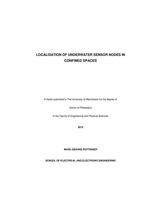 FULL TEXT LOCALISATION OF UNDERWATER SENSOR NODES IN CONFINED SPACES A Thesis Submitted To The