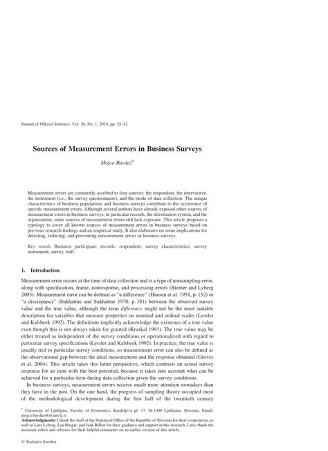 Pdf Sources Of Measurement Errors In Business Surveys
