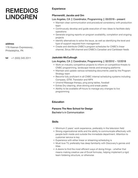 Coordinator Programming Resume Samples Velvet Jobs