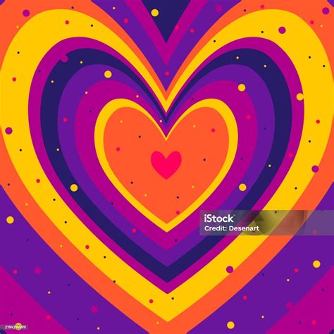 발렌타인 데이를 위한 손으로 그린 동심원 심장 터널 그루비 스타일의 복고풍 심장 터널을 좋아합니다 트렌디한 가리 추상 사랑 디자인 화려한 로맨틱한 배경 귀여운에 대한 스톡