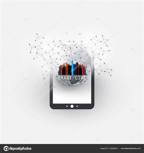 Colorful Smart City Cloud Computing Design Concept With Earth Globe And Wireframe Digital