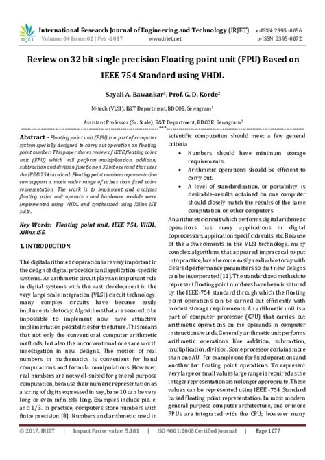 Pdf Implementation Of Floating Point Multiplier Using Vhdl Best Journals
