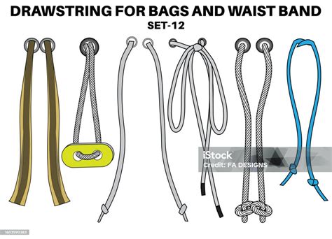 Drawstring Cord Flat Sketch Vector Illustrator Set Of Draw String With