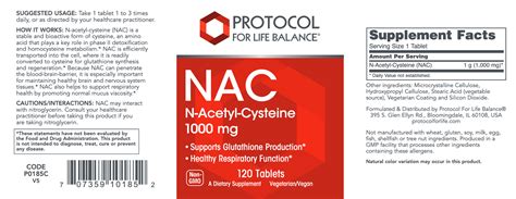 Protocol for Life Balance - N-Acetyl-Cysteine (NAC) - 1000 mg - 120 ...