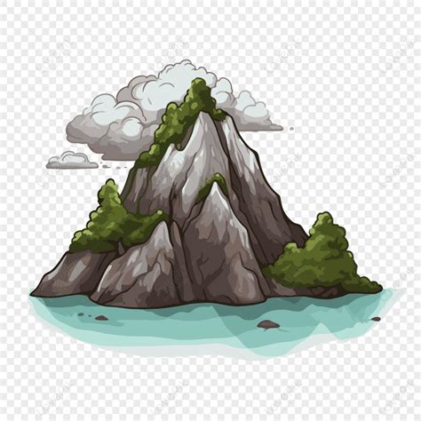 흰색에 고립 된 만화 바위와 섬의 산악 클립 아트 그림 벡터 Png 일러스트 무료 다운로드 Lovepik