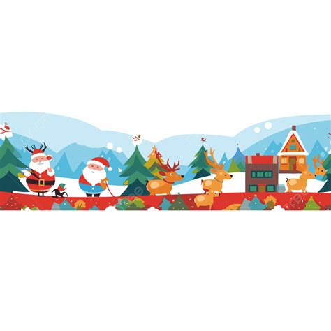 Christmas Header Vector Sticker Clipart Border With Santa Clause And Reindeer Cartoon Sticker