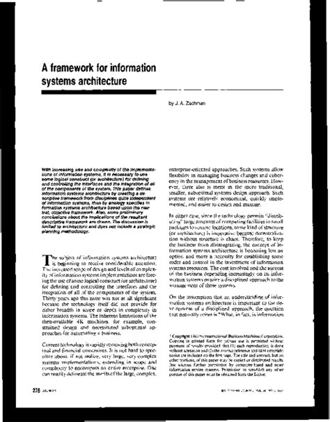 Pdf A Framework For Information Systems Architecture