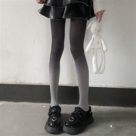 渐变色丝袜女辣妹性感黑丝纯欲白丝夏季超薄款防勾丝灰色连裤袜子 阿里巴巴