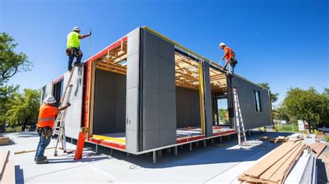 Prefabricated Construction With Modular Panels In Action Premium Ai