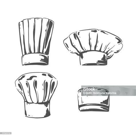 다른 요리사 모자 스케치 베이커 또는 밥솥 모자 주방 머리 장식 균일 한 의상 착용 요소 벡터 절연 손 그려진 요리사 모자에 대한 스톡 벡터 아트 및 기타 이미지 Istock