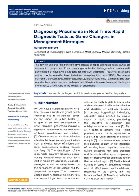 Pdf Diagnosing Pneumonia In Real Time Rapid Diagnostic Tests As Game