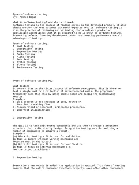 Types Of Software Testing Pdf Software Testing Software