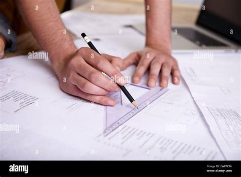 Hands Triangle And Architect Person Drawing Blueprint Construction And Civil Engineering With