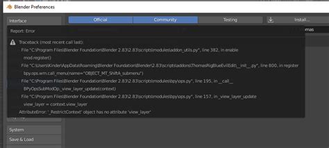 add on python addon error attribute error restrictcontex no attribute view layer