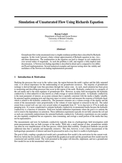 Richards Equation Pdf Hydrogeology Numerical Analysis