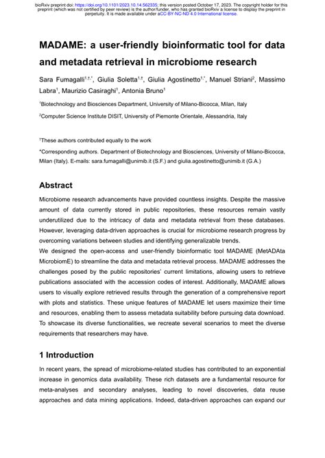 Pdf Madame A User Friendly Bioinformatic Tool For Data And Metadata