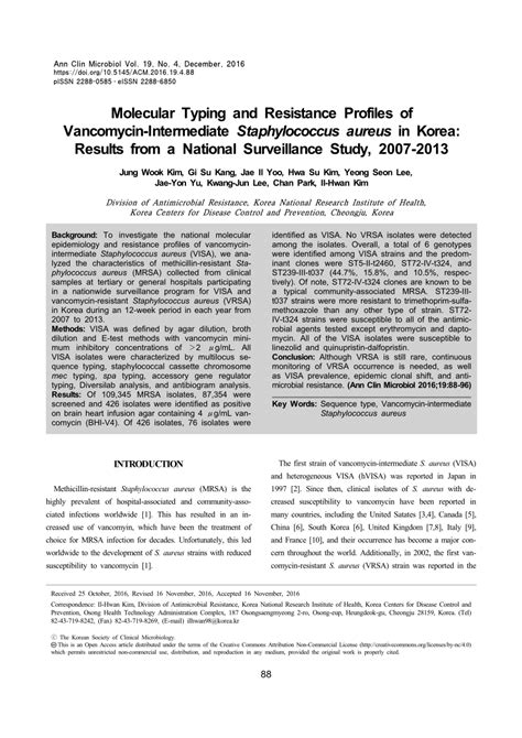 Pdf Molecular Typing And Resistance Profiles Of Vancomycin Intermediate Staphylococcus Aureus