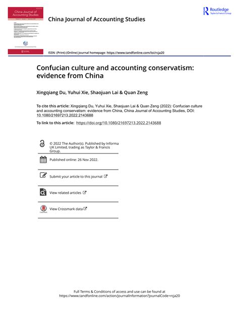 Pdf Confucian Culture And Accounting Conservatism Evidence From China