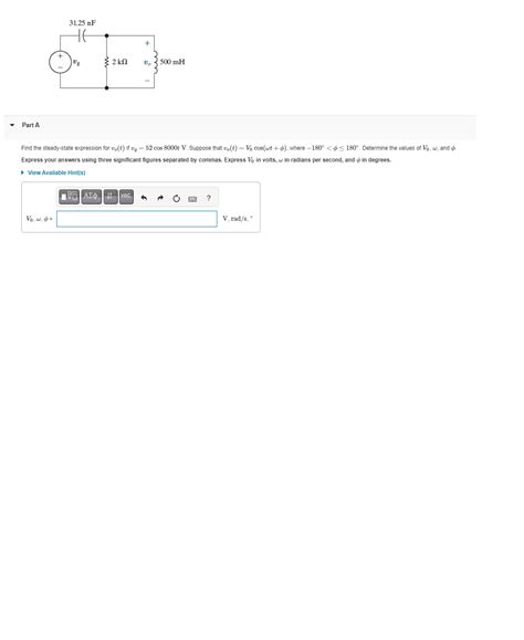 Solved Part AFind The Steady State Expression For Vo T If Chegg