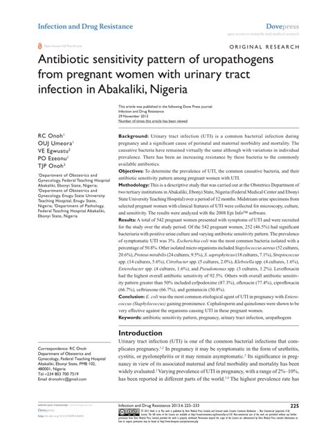 Pdf Antibiotic Sensitivity Pattern Of Uropathogens From Pregnant Women With Urinary Tract