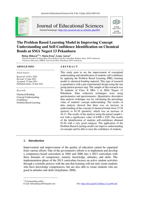 pdf the problem based learning model in improving concept