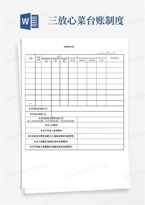 食堂每日台账word模板下载编号lmdggxbp熊猫办公
