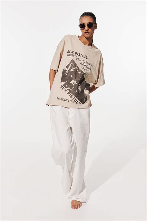 Oversized Printed T Shirt Light Beigesex Pistols Ladies Handm Us