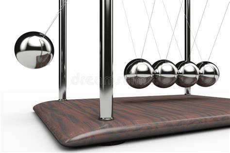 Close Up Of A Newton S Cradle Made Up Of A Row Of Large Copper Balls Stock Photo Image Of Laws