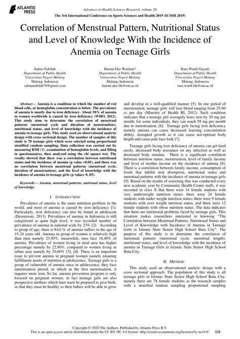Pdf Correlation Of Menstrual Pattern Nutritional Status And Level Of Knowledge With The