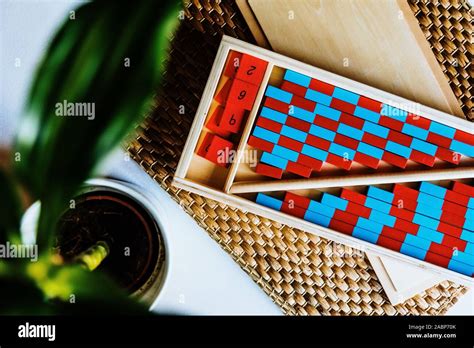 Red And Blue Montessori Wood Stripe To Learn Arithmetic In Class Stock Photo Alamy